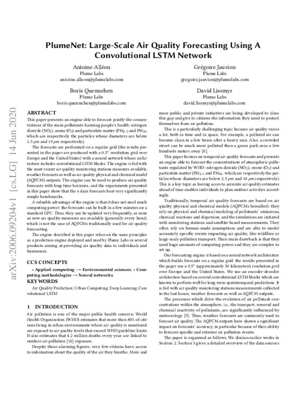 Pdf Plumenet Large Scale Air Quality Forecasting Using A Convolutional Lstm Network Antoine