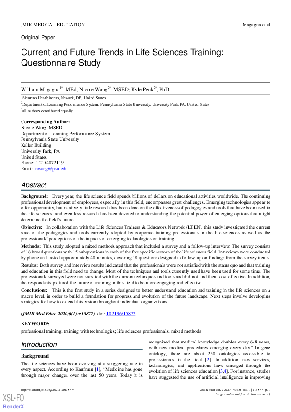 (PDF) Current and Future Trends in Life Sciences Training ...