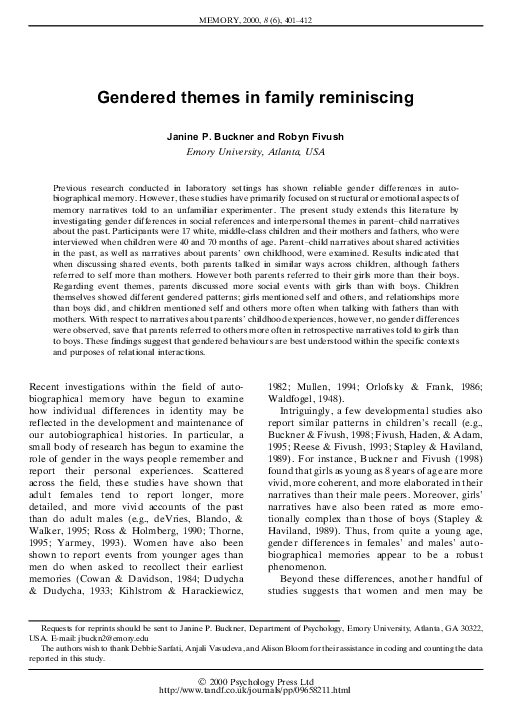 (PDF) Gendered themes in family reminiscing