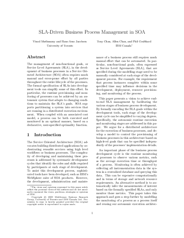 (PDF) SLA-driven business process management in SOA