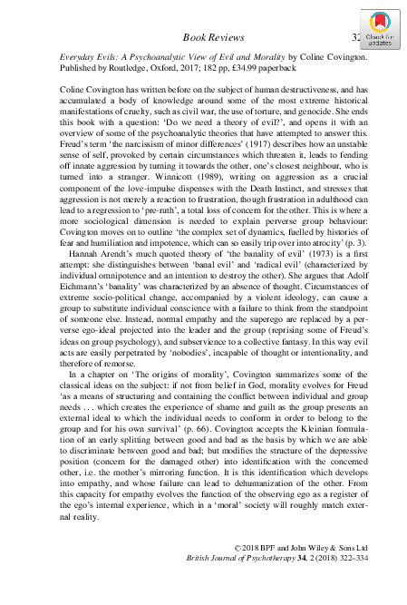 (PDF) Everyday evils: a psychoanalytic view of evil and morality by C ...