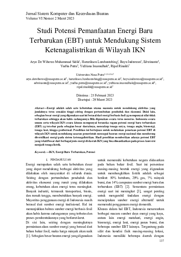(PDF) Studi Potensi Pemanfaatan Energi Baru Terbarukan (EBT) untuk Mendukung Sistem ...