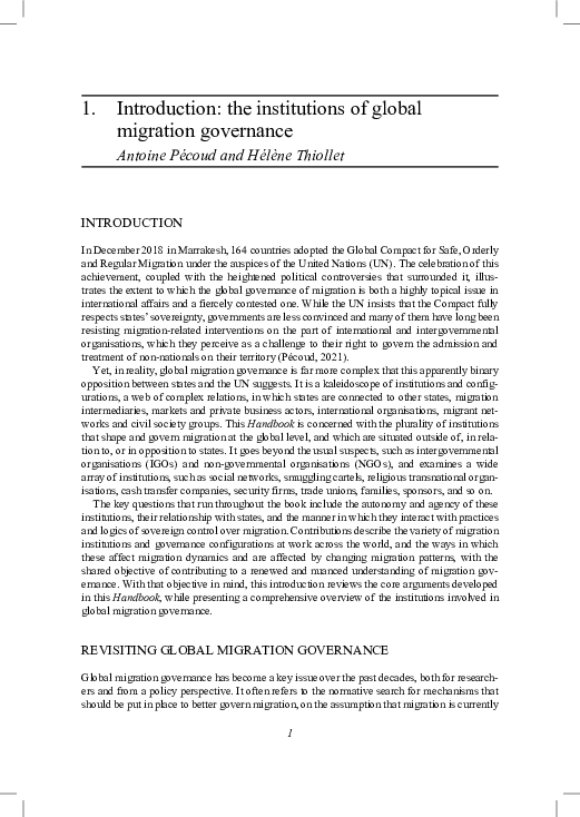 (PDF) Introduction: the institutions of global migration governance