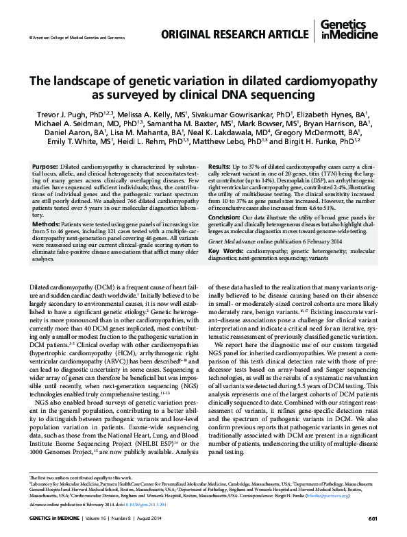 (PDF) The landscape of genetic variation in dilated cardiomyopathy as ...