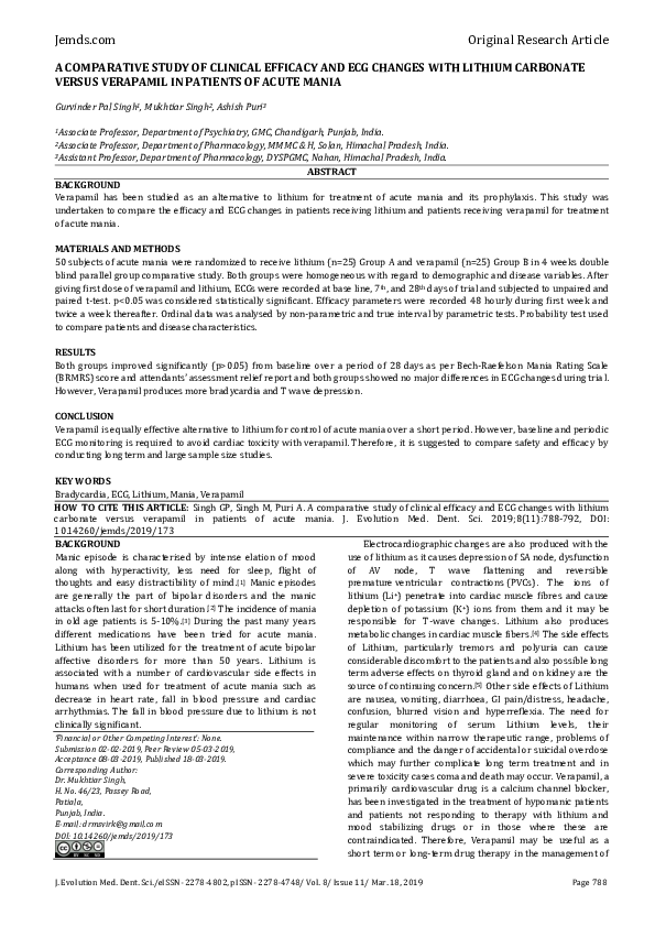 (PDF) A Comparative Study of Clinical Efficacy and Ecg Changes with ...