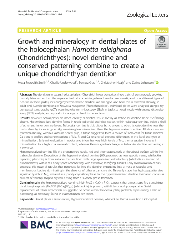 (PDF) Growth and mineralogy in dental plates of the holocephalan ...