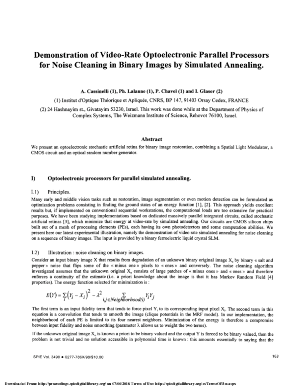(PDF) Demonstration of video-rate optoelectronic parallel processors for noise cleaning in ...