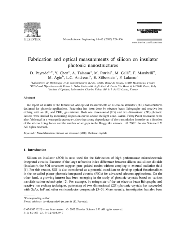 (PDF) Fabrication and optical measurements of silicon on insulator photonic nanostructures