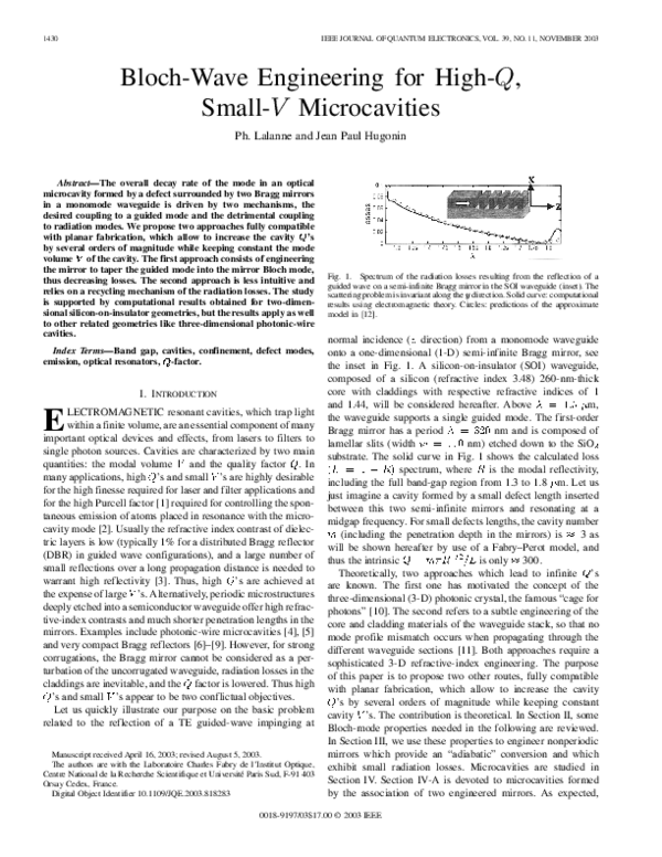 (PDF) Bloch-wave engineering for high-Q, small-V microcavities