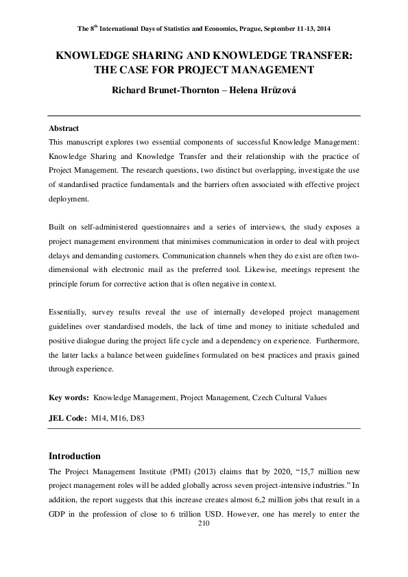 (PDF) Knowledge Sharing and Knowledge Transfer: The Case for Project ...