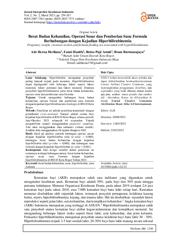 (PDF) Berat Badan Kehamilan, Operasi Sesar dan Pemberian Susu Formula ...