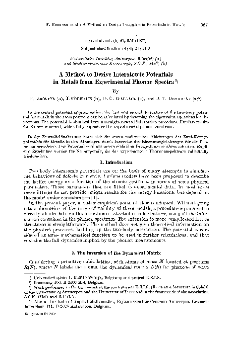 (PDF) A Method to Derive Interatomic Potentials in Metals from Experimental Phonon Spectra