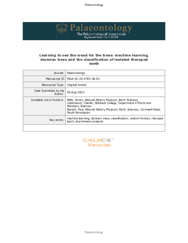 (PDF) Data from: Learning to see the wood for the trees: machine learning, decision trees and ...