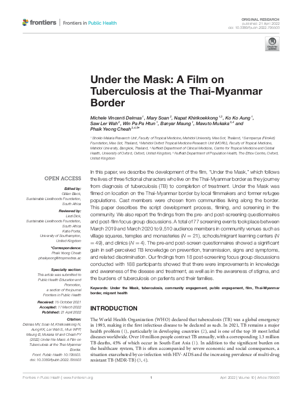 (PDF) Under the Mask: A Film on Tuberculosis at the Thai-Myanmar Border