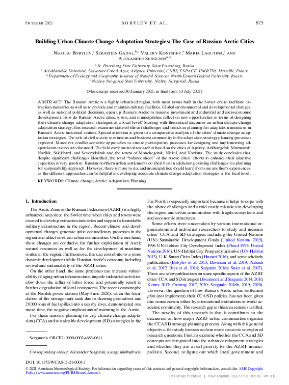 Pdf Building Urban Climate Change Adaptation Strategies The Case Of