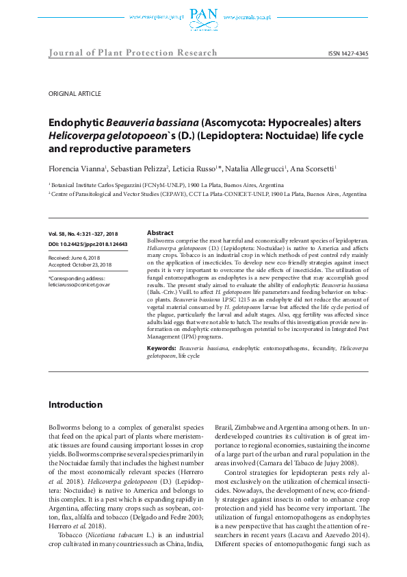 (PDF) Endophytic Beauveria bassiana (Ascomycota: Hypocreales) alters ...