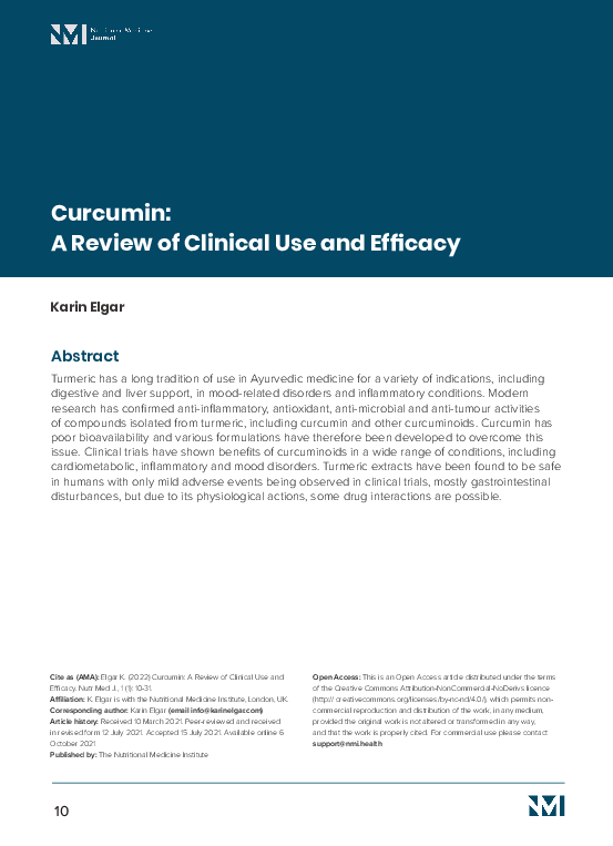 (PDF) Curcumin: A Review of Clinical Use and Efficacy