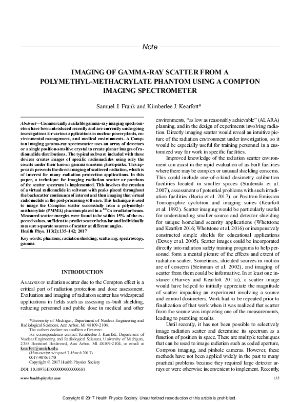 (PDF) Imaging of Gamma-ray Scatter from a Polymethyl-methacrylate ...