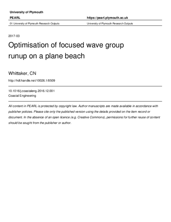 (PDF) Optimisation of focused wave group runup on a plane beach
