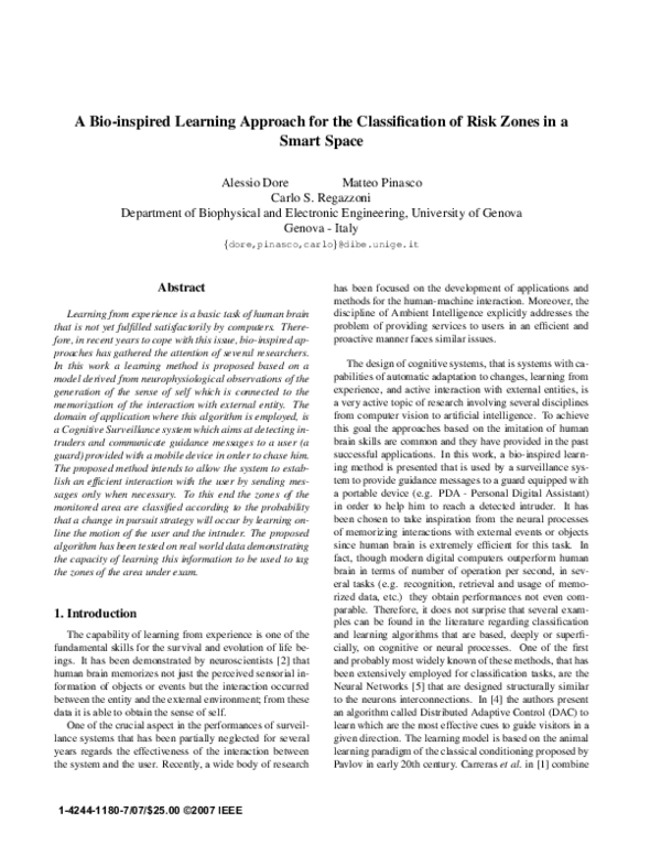 (PDF) A Bio-inspired Learning Approach for the Classification of Risk Zones in a Smart Space