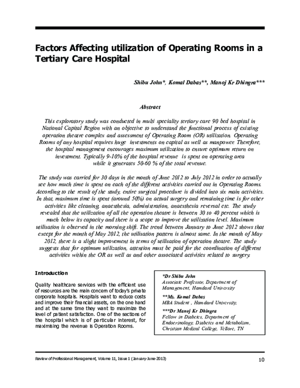 (PDF) Factors Affecting Utilization of Operating Rooms in a Tertiary ...