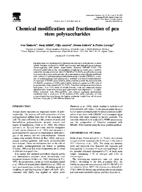 (PDF) Chemical modification and fractionation of pea stem polysaccharides