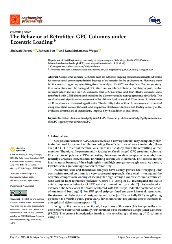 (PDF) The Behavior of Retrofitted GPC Columns under Eccentric Loading