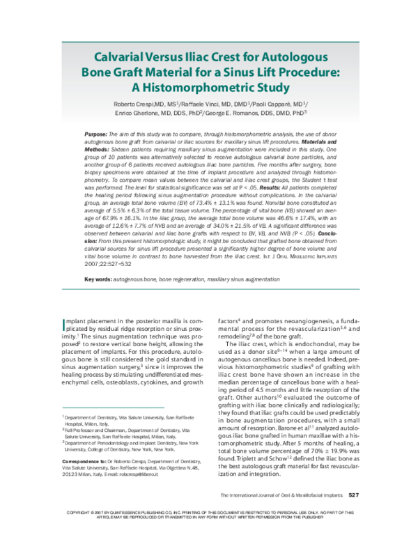 (PDF) Calvarial versus iliac crest for autologous bone graft material ...