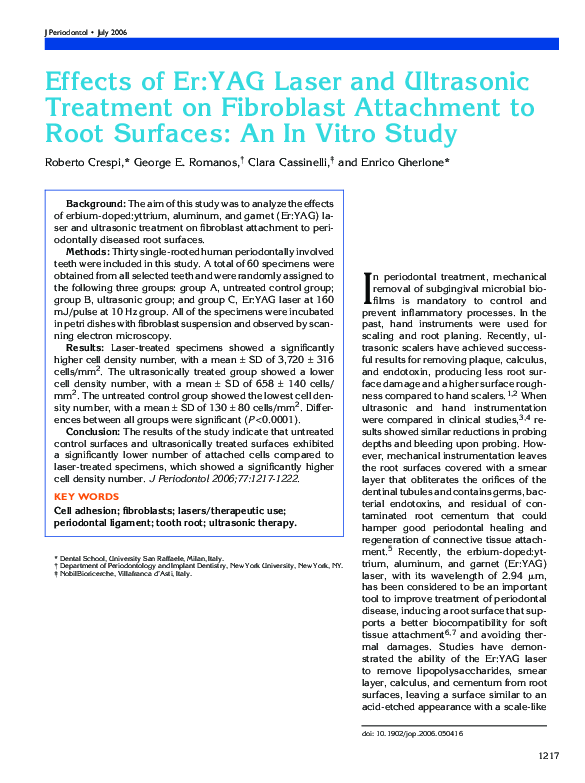 (PDF) Effects of Er:YAG Laser and Ultrasonic Treatment on Fibroblast ...