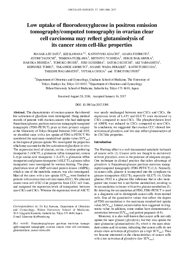 (PDF) Low uptake of fluorodeoxyglucose in positron emission tomography ...