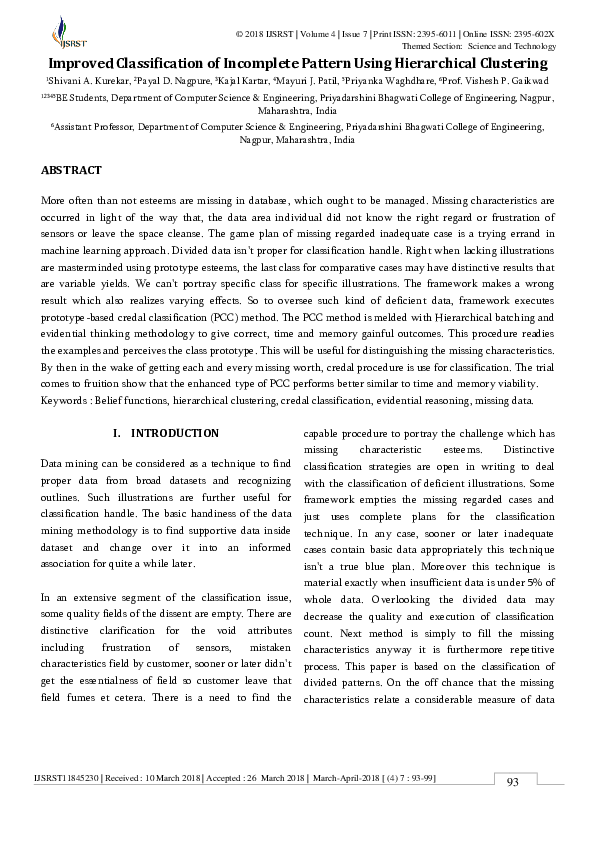 Pdf Improved Classification Of Incomplete Pattern Using Hierarchical