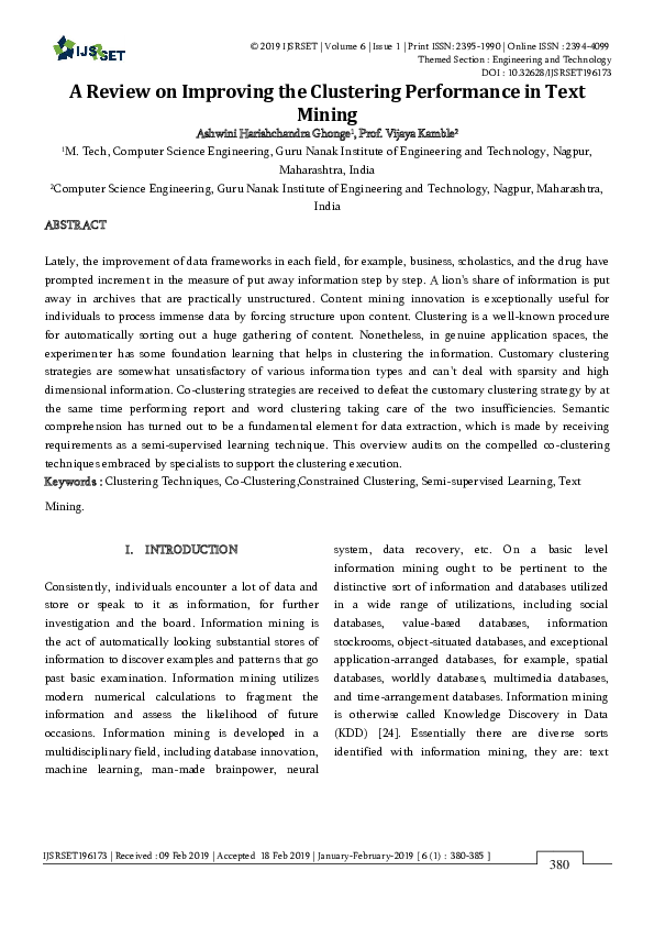 (PDF) A Review on Improving the Clustering Performance in Text Mining