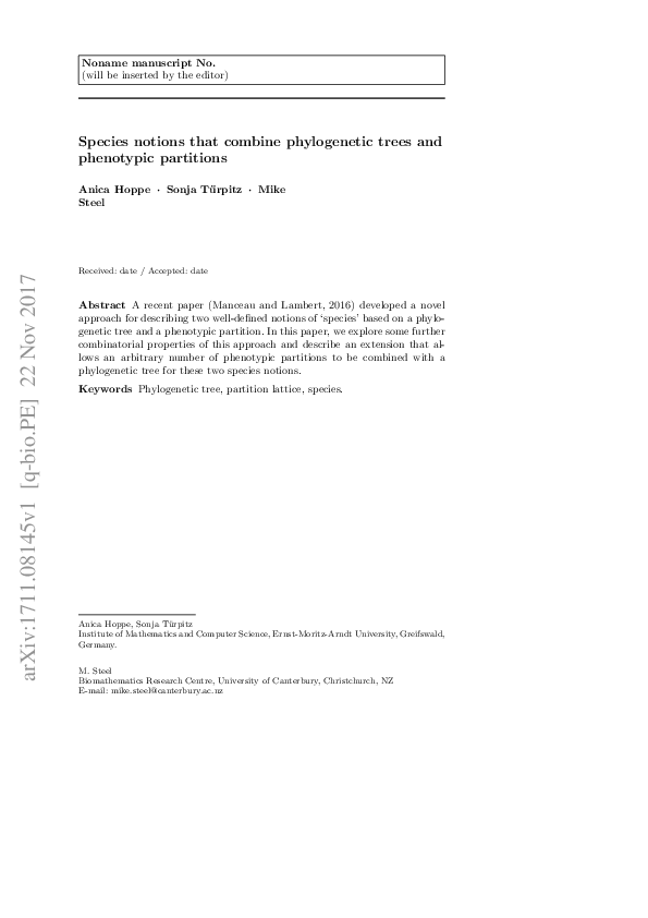 (PDF) Species notions that combine phylogenetic trees and phenotypic ...