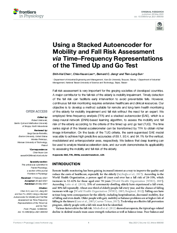 Pdf Using A Stacked Autoencoder For Mobility And Fall Risk Assessment Via Timefrequency
