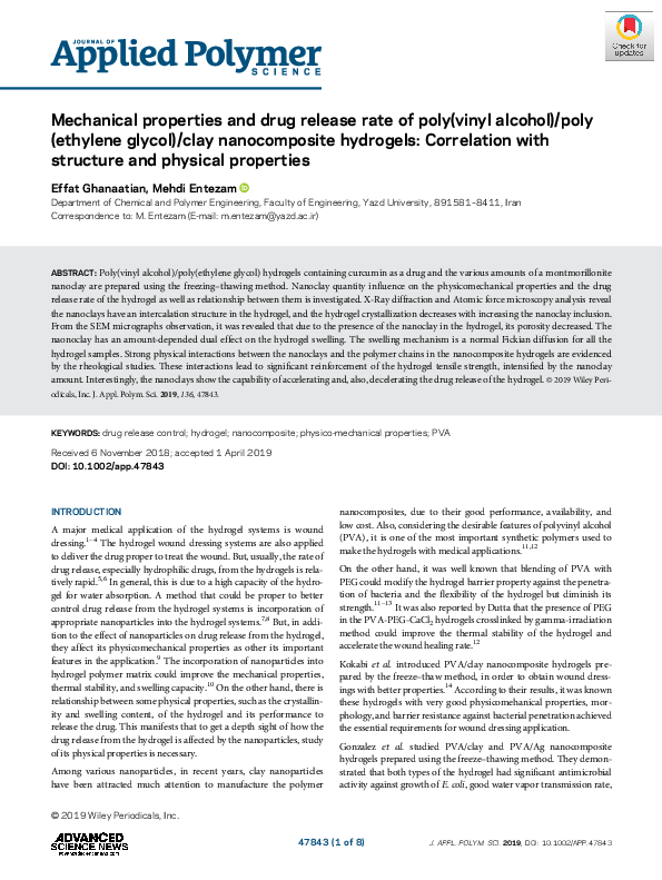 (PDF) Mechanical properties and drug release rate of poly(vinyl alcohol)/poly(ethylene glycol ...