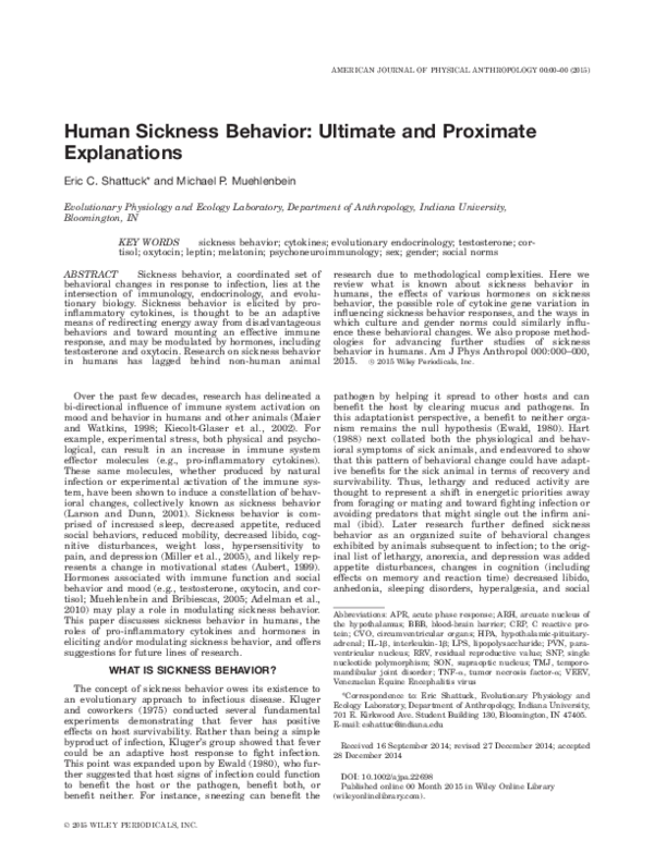 (PDF) Human sickness behavior: Ultimate and proximate explanations