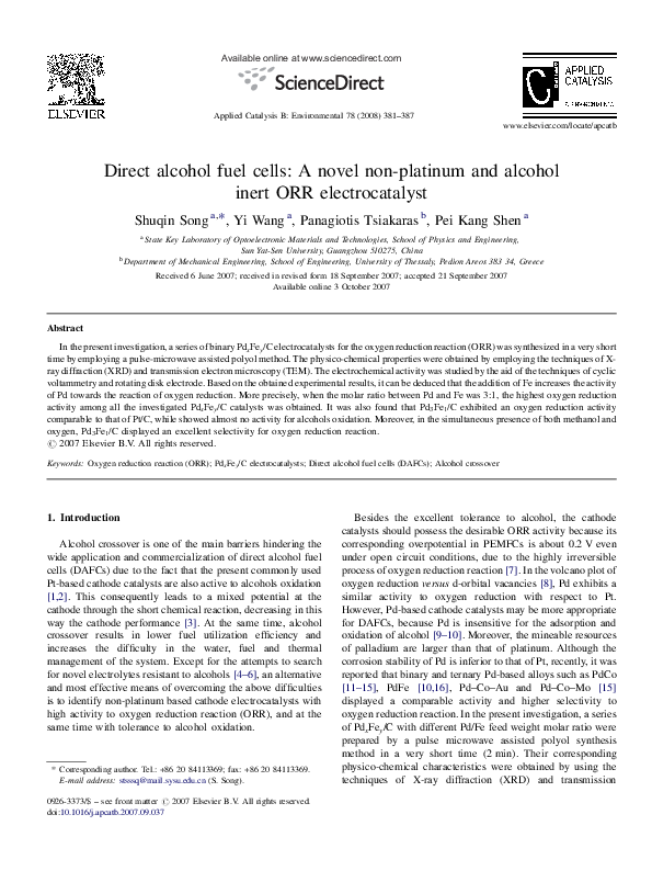 (PDF) Direct alcohol fuel cells: A novel non-platinum and alcohol inert ...
