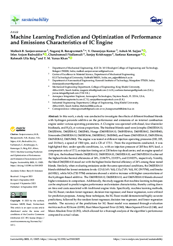 (PDF) Machine Learning Prediction and Optimization of Performance and ...