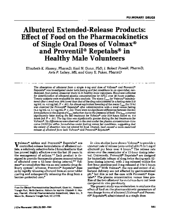 (PDF) Albuterol Extended-Release Products: Effect of Food on the ...