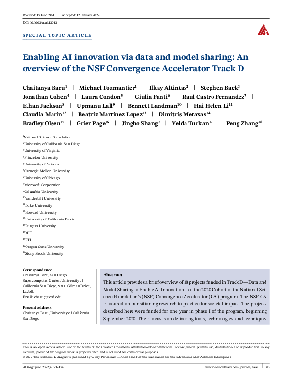 (PDF) Enabling AI Innovation via Data and Model Sharing: An Overview of the Nsf Convergence ...
