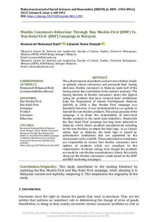 (PDF) Muslim Consumers Behaviour Through ‘Buy Muslim First (BMF) Vs ...