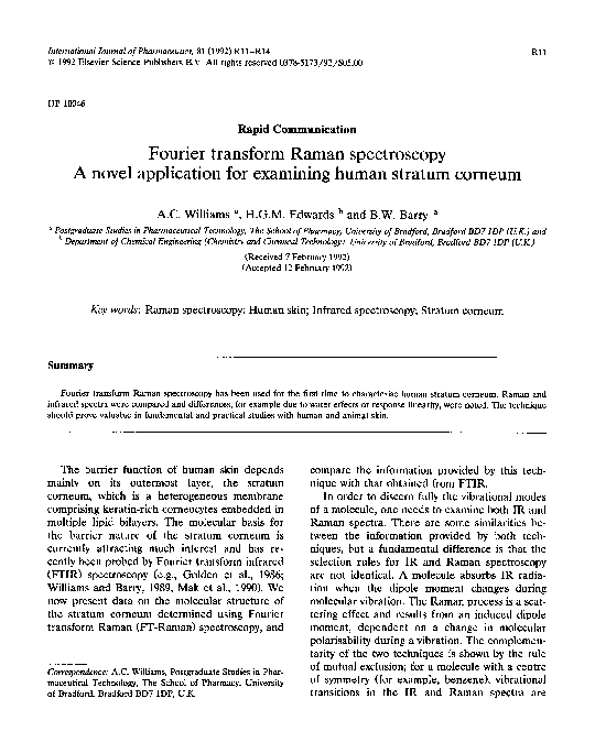Pdf Fourier Transform Raman Spectroscopy A Novel Application For Examining Human Stratum