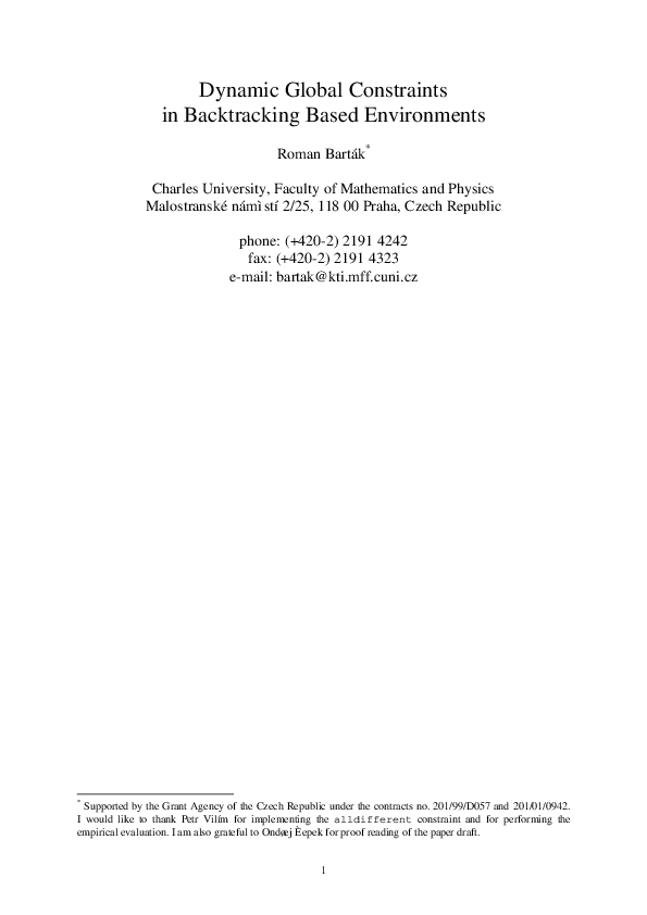 (PDF) Dynamic Global Constraints in Backtracking Based Environments