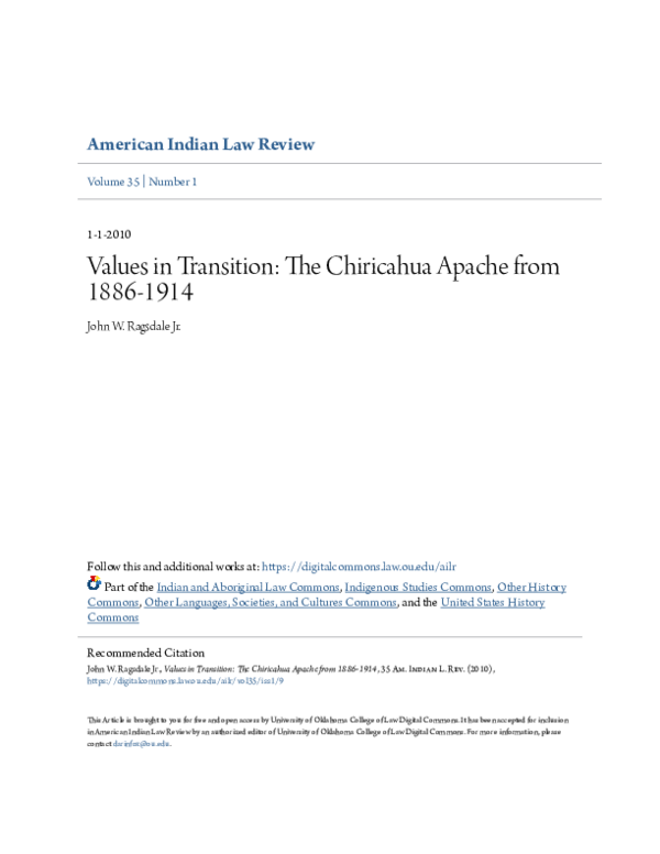 (PDF) Values in Transition: The Chiricahua Apache from 1886-1914