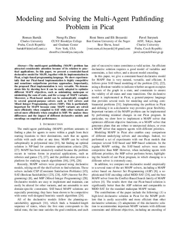 Pdf Modeling And Solving The Multi Agent Pathfinding Problem In Picat 1316