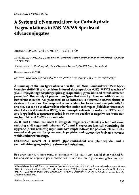 (PDF) A systematic nomenclature for carbohydrate fragmentations in FAB ...