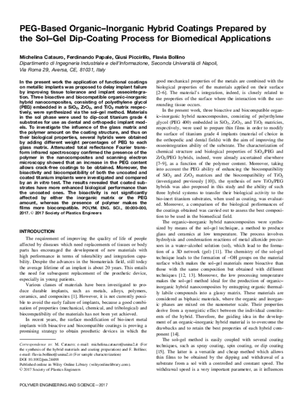 (PDF) PEG‐based organic–inorganic hybrid coatings prepared by the sol ...