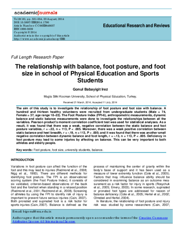 (PDF) The relationship with balance, foot posture, and foot size in ...