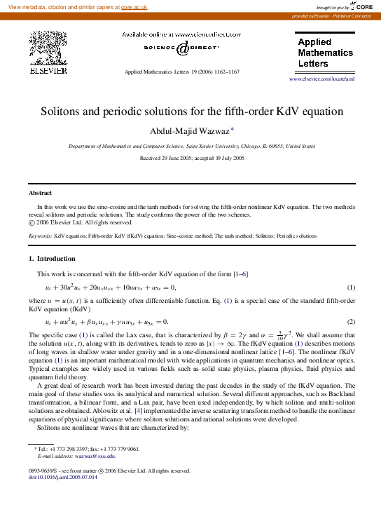 (PDF) Solitons and periodic solutions for the fifth-order KdV equation