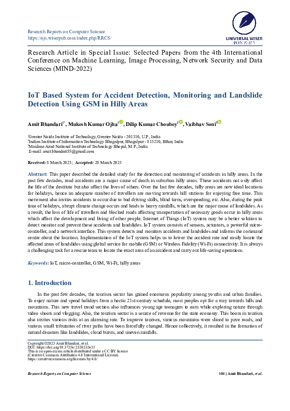 Pdf Iot Based System For Accident Detection Monitoring And Landslide